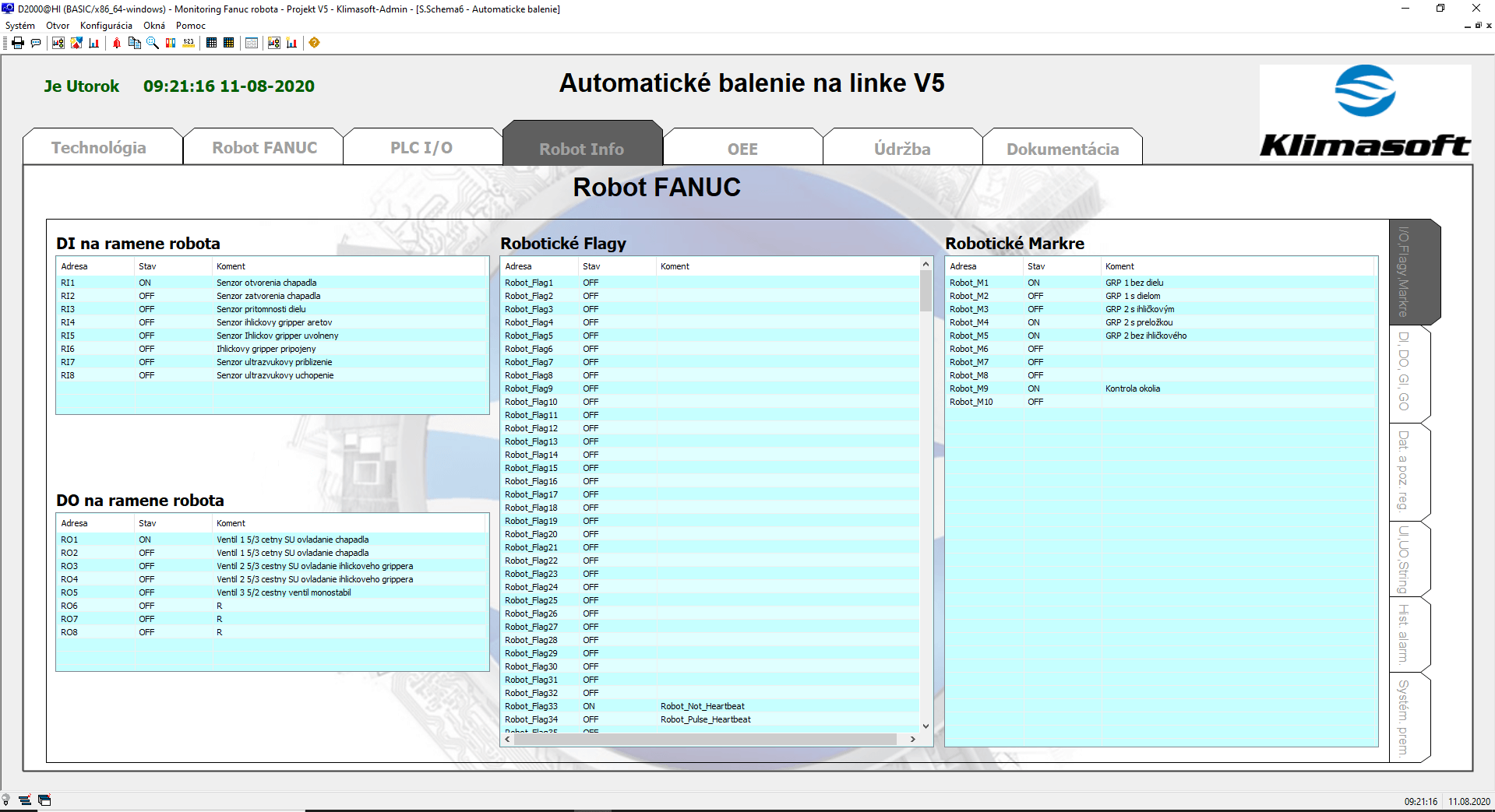 Monitoring of Fanuc Robots with application based on the D2000